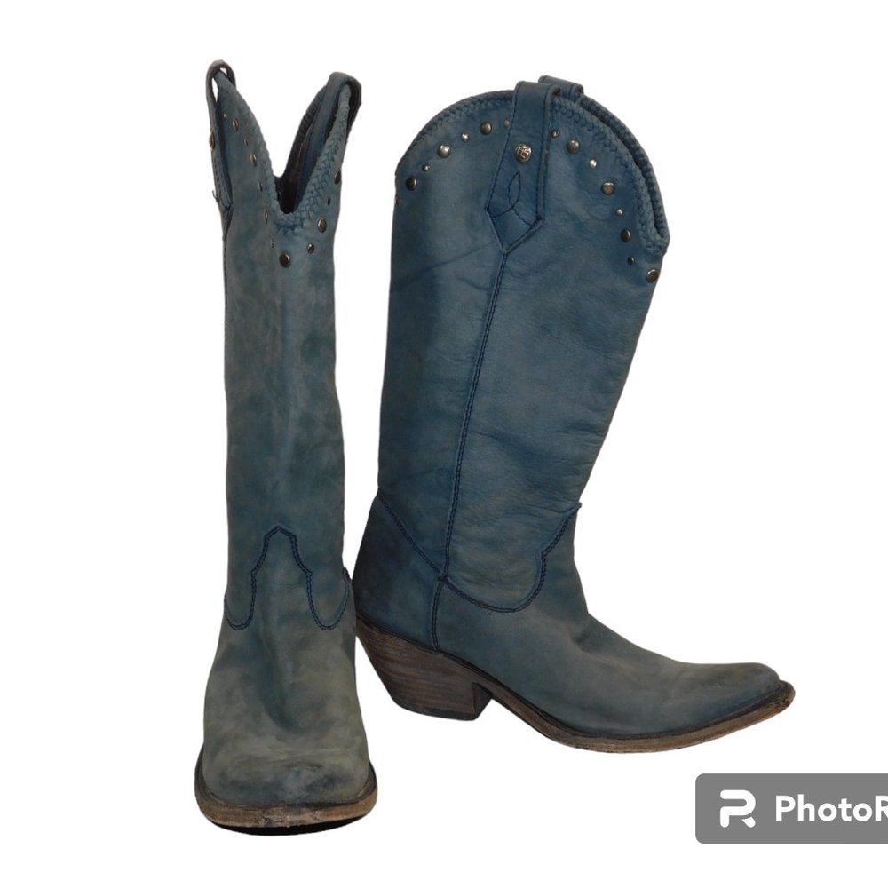 Liberty Black Cowgirl Cowboy Boots Blue Suede Leather… - Gem